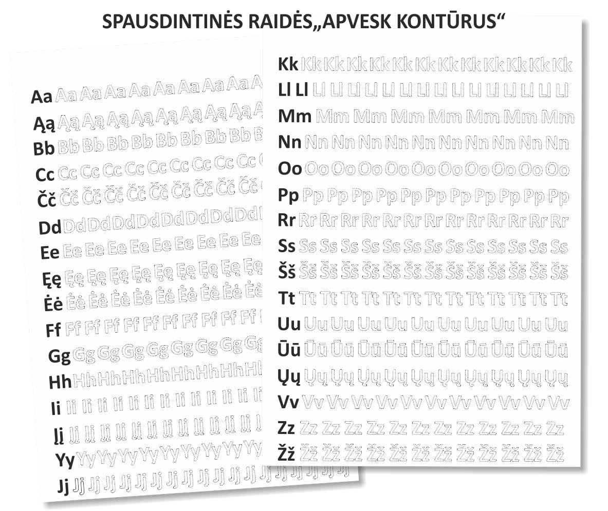 Lietuvių abėcėlės spausdintinės raidės „Kontūrai“ PDF – Mažoji skaitytoja