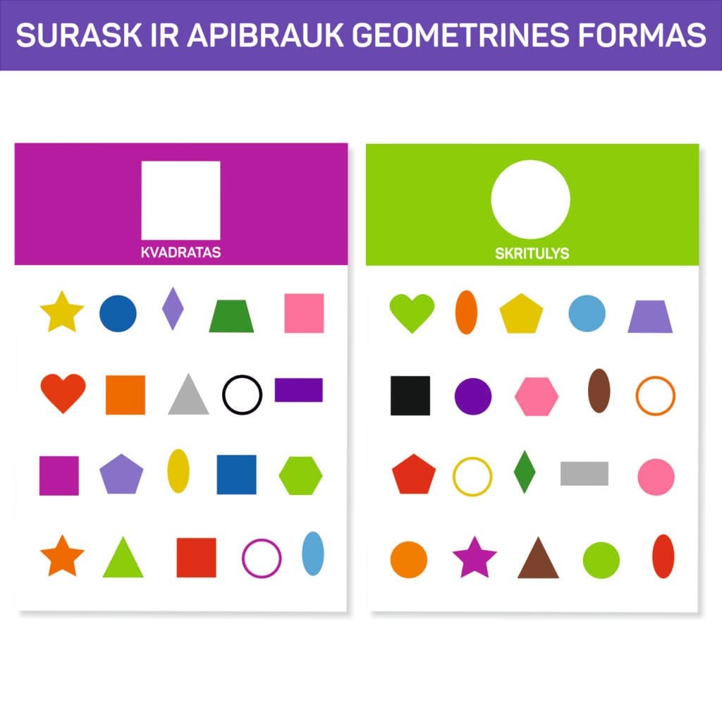 Užduotys vaikams - Surask ir apibrauk geometrines formas PDF